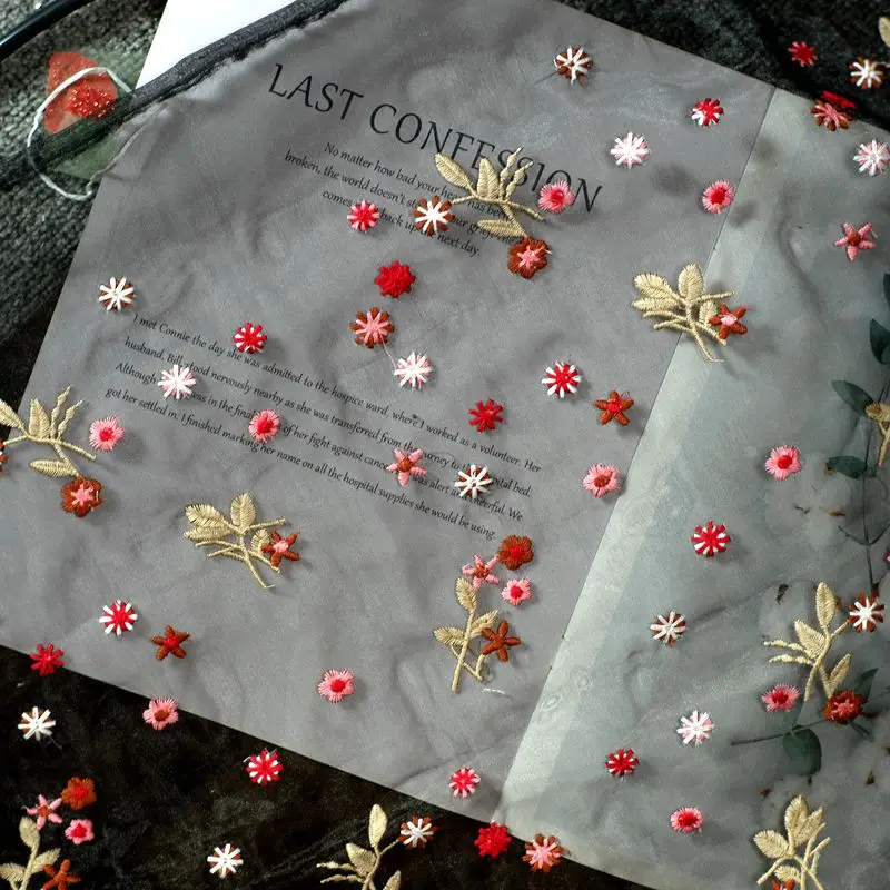 Organza soft net embroidery lace fabric floral embroidery net yarn ...