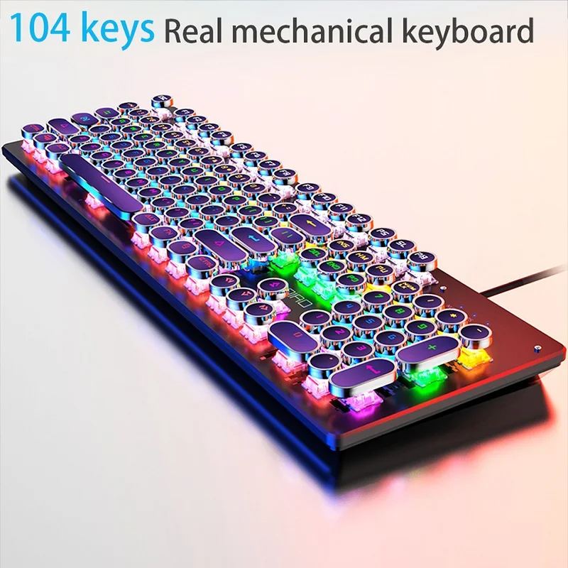 Retro-Punk-Mechanical-Keyboard-Blue-Black-Brown-Switch-104-Keys-USB ...