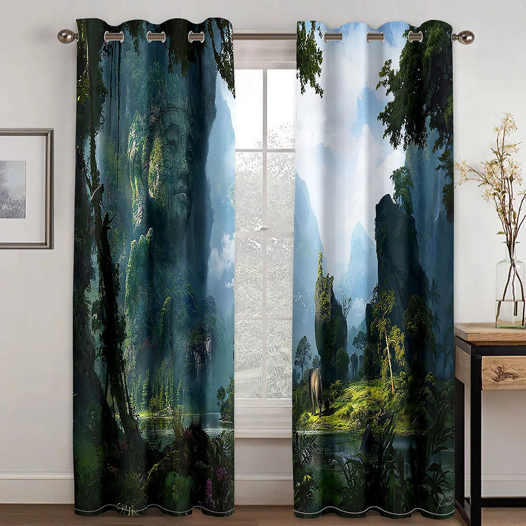 Living Room Green Curtain | Curtains Bedroom Green 3d | Curtains Green ...
