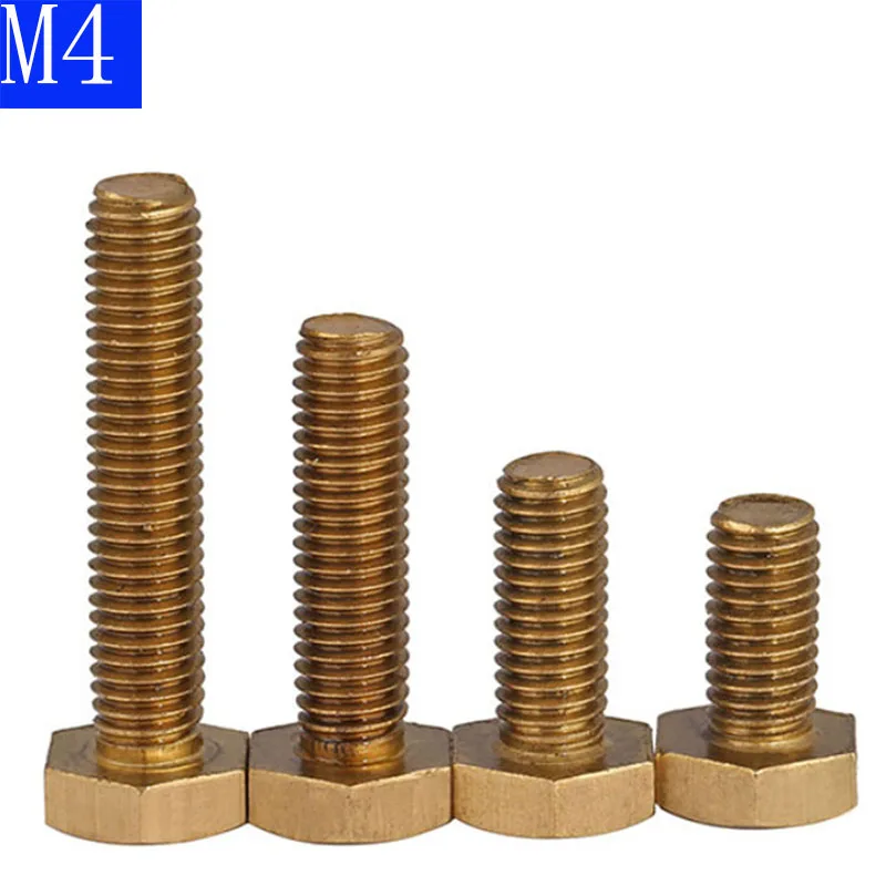 M4 0.7 4mm Solid Brass Hex Head Cap Screws Bolt Hex Tap Bolts Full Thread DIN933 6mm 30mm|Bolts ...