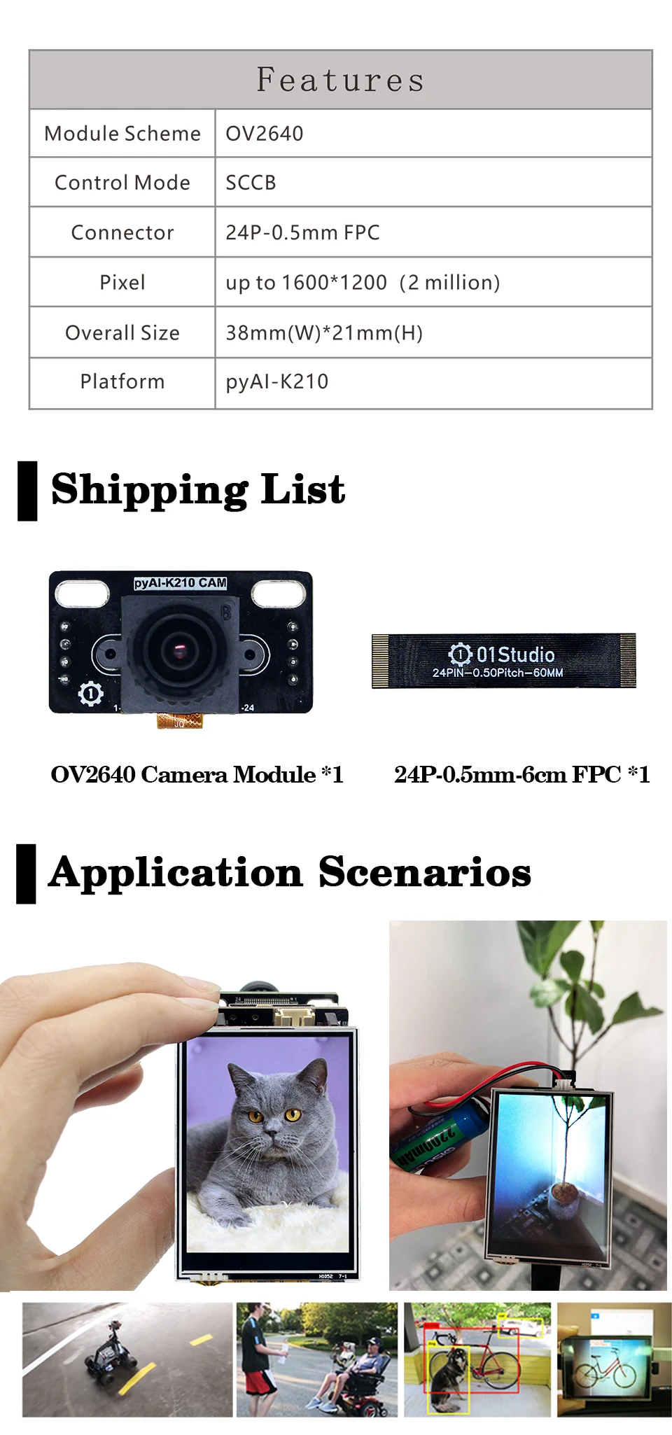 pyAI-K210용 2MP 카메라 모듈 [K210 CAM-OV2640] / 디바이스마트