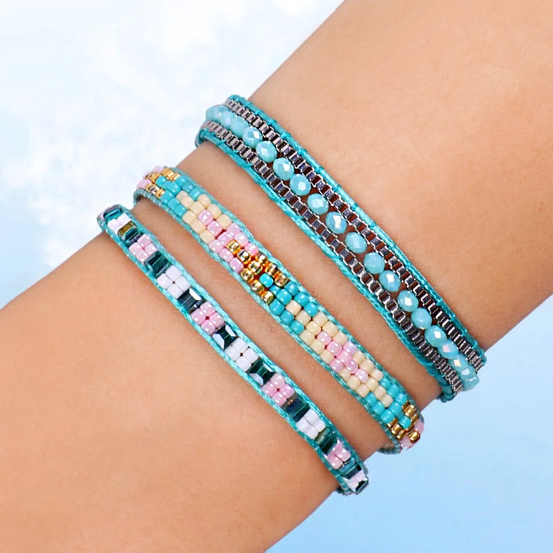 Bead Bracelets - 3pcs Set Women Crystal Bead Bracelet Handmade Shipping ...