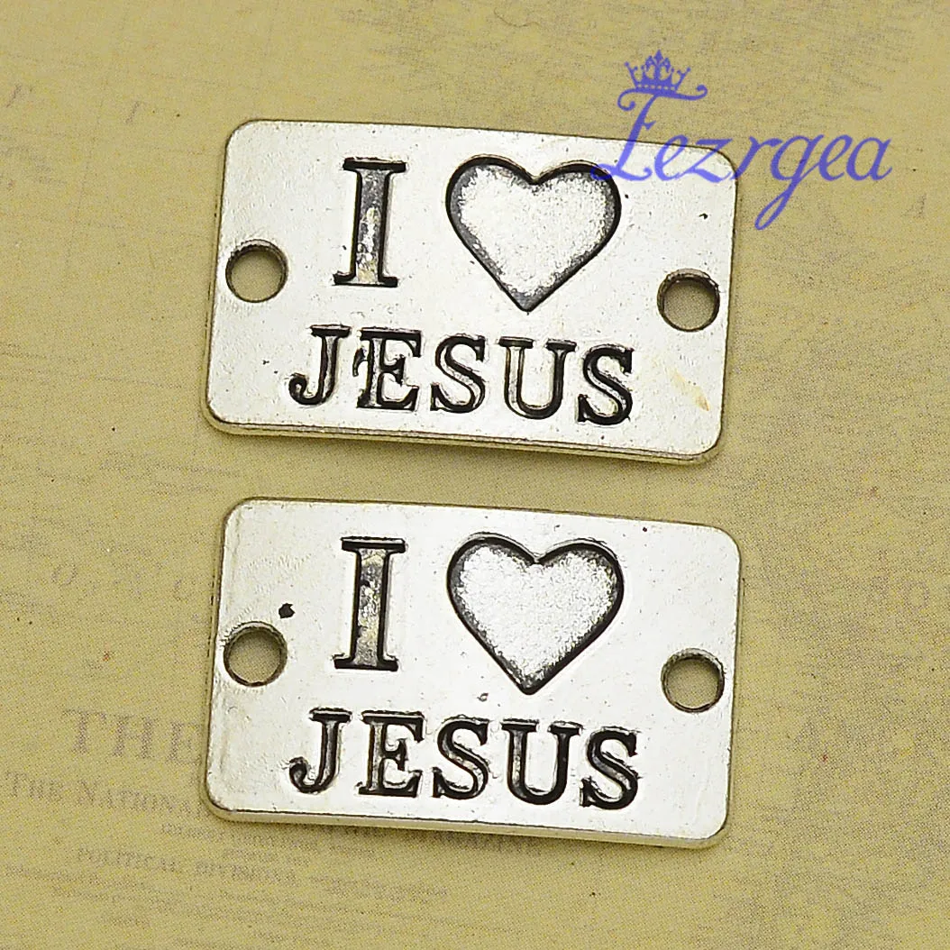 Jesús cham de 15 unids/lote 27x17mm, amuletos de conector I love Jesus ...