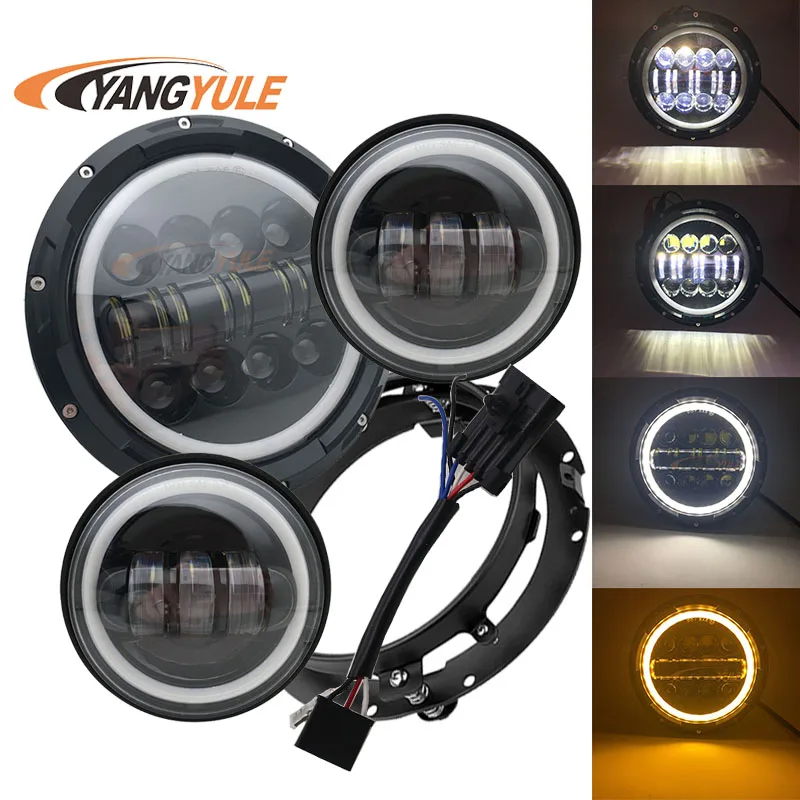 Motorcycle-Headlight-Conversion-Kits-7-inch-Round-LED-Headlight-and-4-5 ...