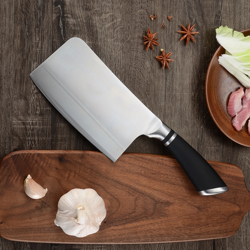 7'' Stainless Steel Chopping Knife Bend Handle Full Tang Cleaver Chef ...