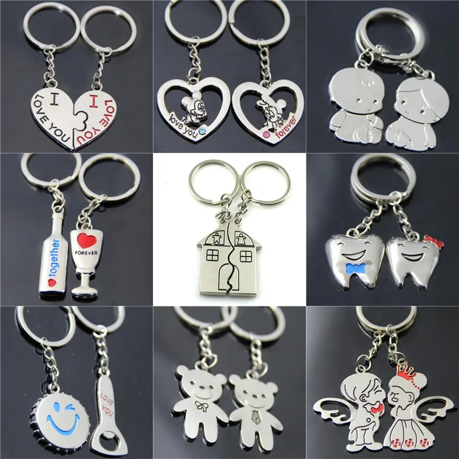 20 Styles Metal Love Heart Metal Keychain For Women Charm Couple Key ...