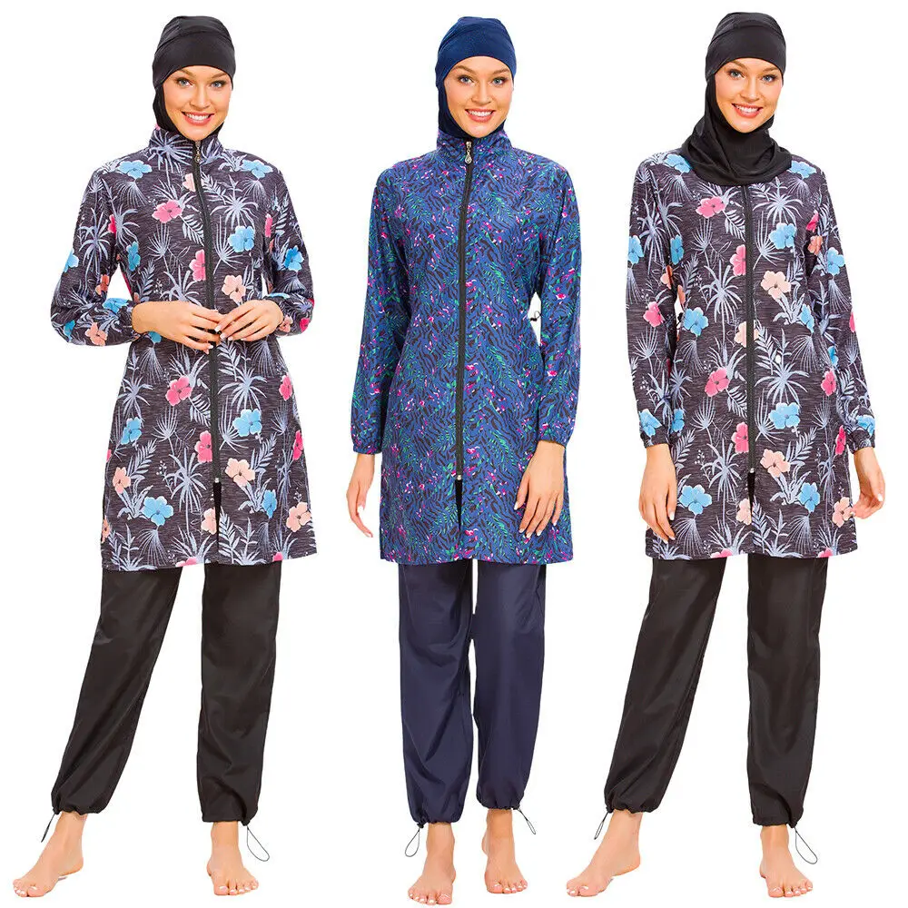 3PCS Modest Muslim Women Full Cover Swimwear Long Sleeve Islam Swimming ...