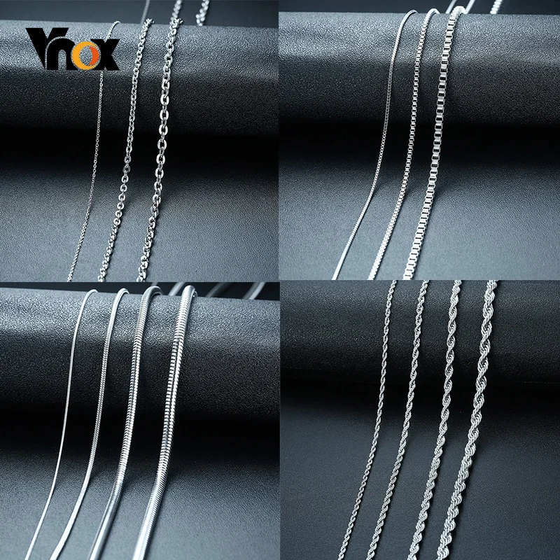 Vnox Basic Chain Necklaces for Men Never Fade Tone Stainless Steel Rolo Box Snake Chains ...