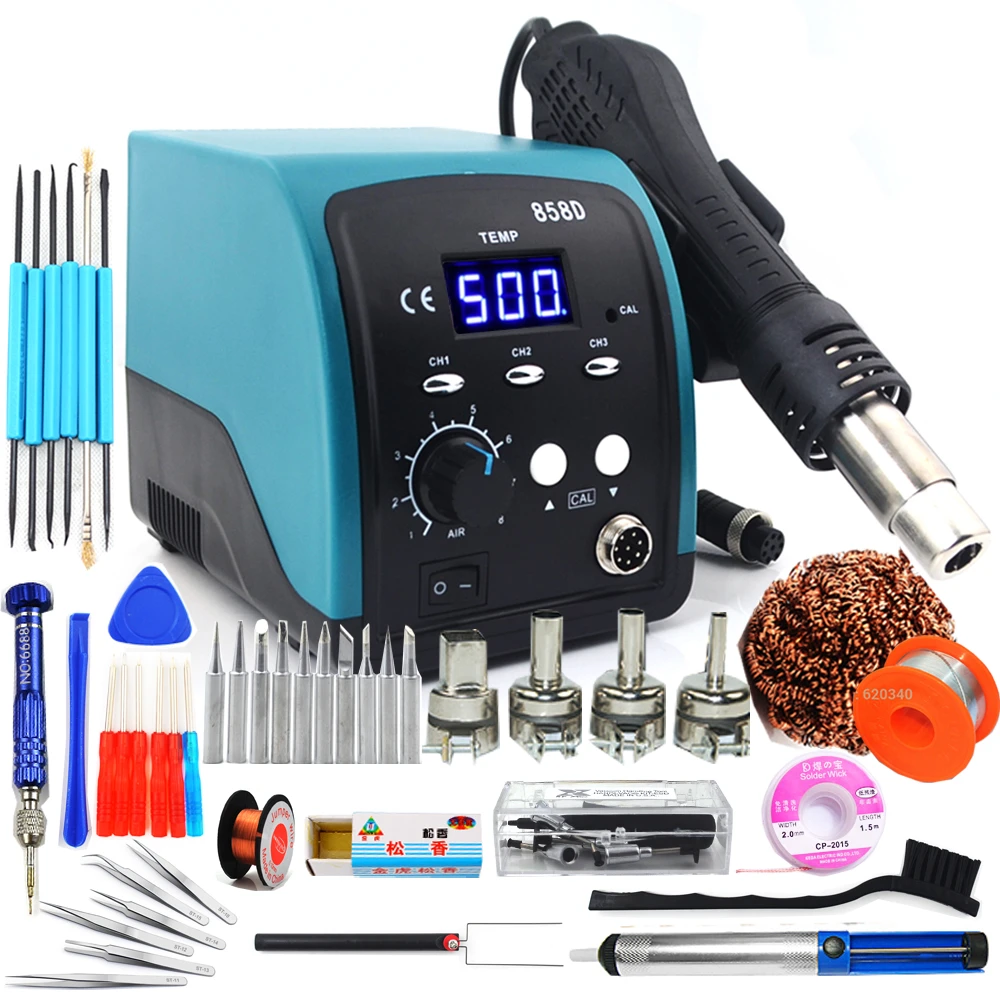 750w 858d Hot Air Gun Led Digital Bga Rework Lead-free Soldering ...