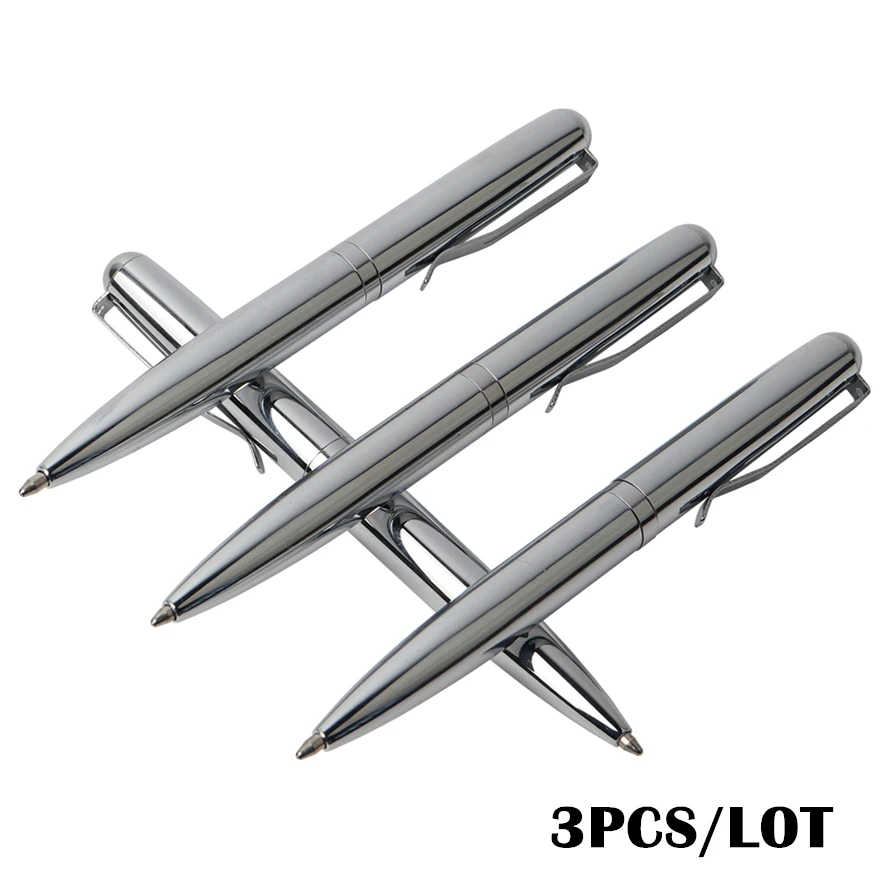 3pcs Mini Pen Metal Ballpoint Pen Rotating Pocket Size Portable Silver ...