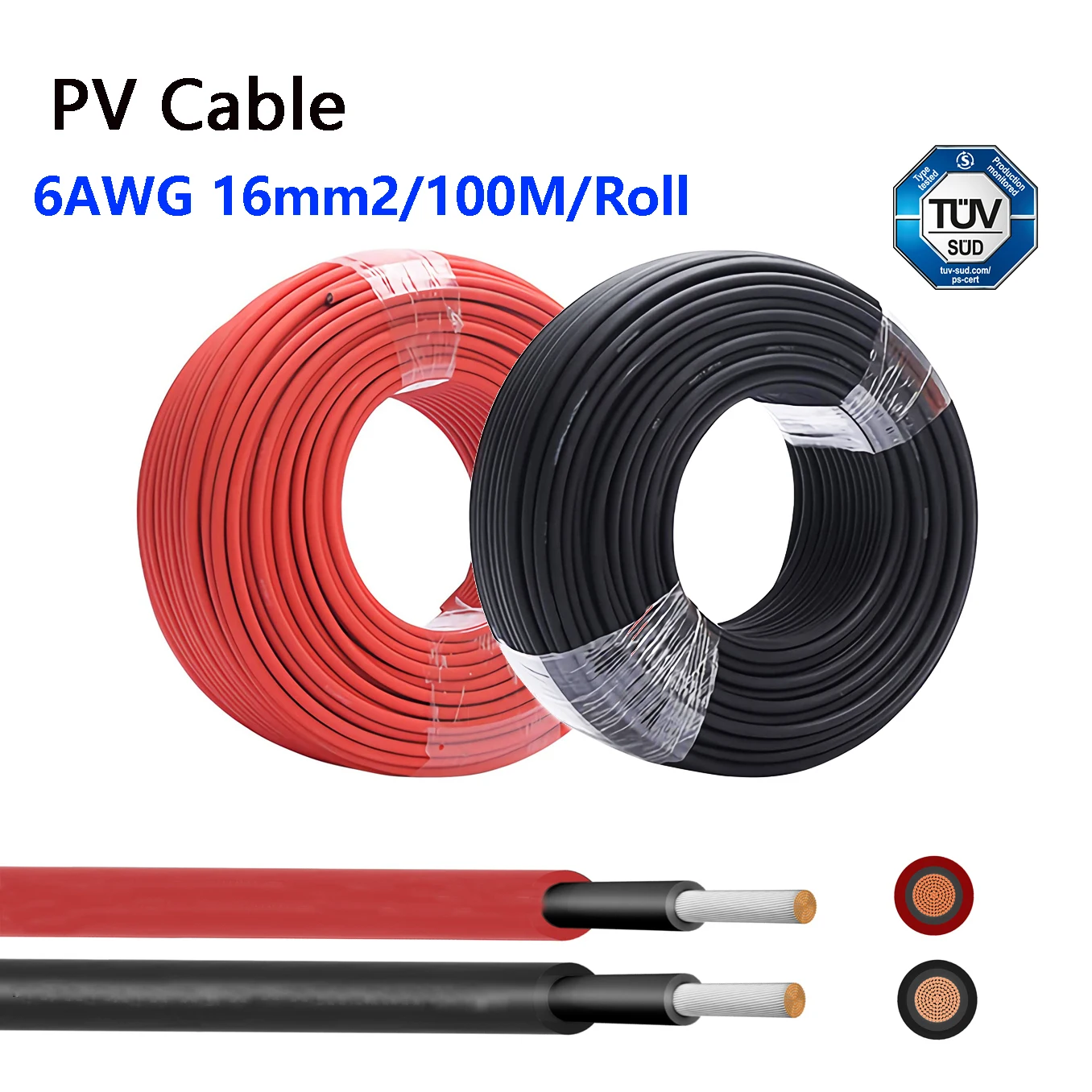 100-50Meters-roll-6AWG-16mm2-Red-Black-PV-Cable-Tinned-Copper-Solar ...