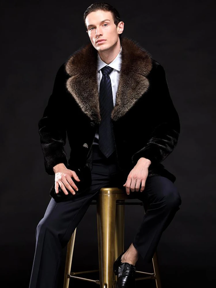 2020 New Real Mens Mink Fur Coat Fashion Long Outwear Genuine Leather ...