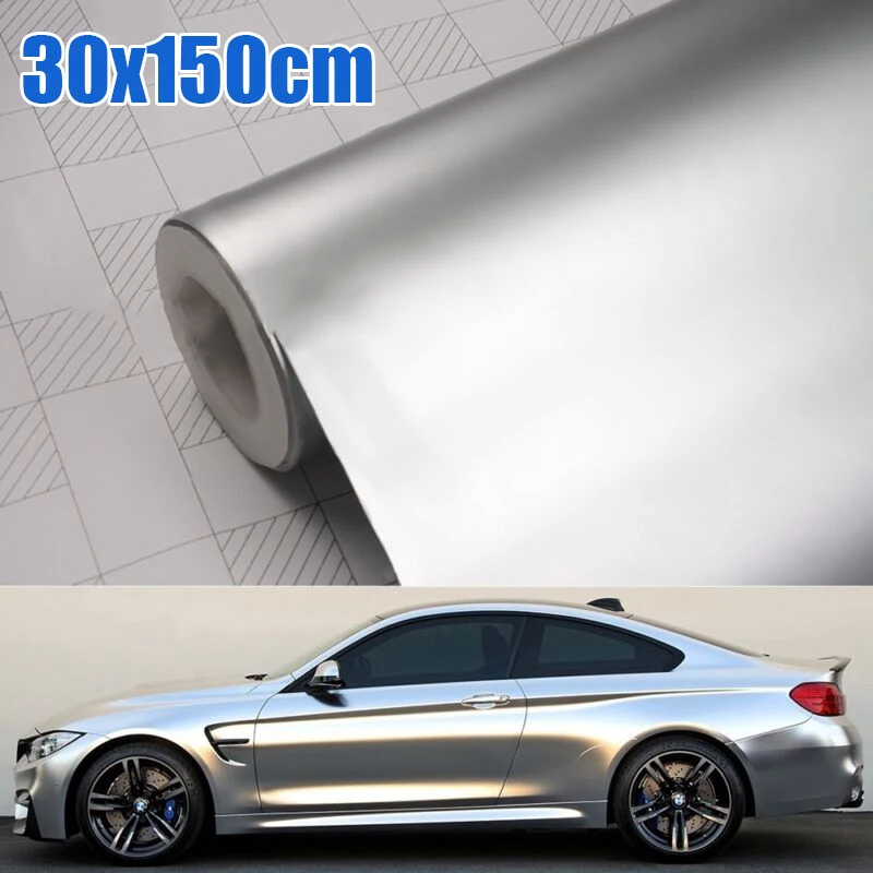 1pc Satin Matte Chrome Metallic Car Sticker Film 30x150cm Silver Vinyl ...