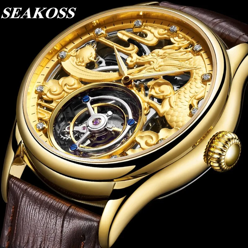 Seakoss Zodiac Dragon Skeleton Original Tourbillon Men Watch Sapphire ...