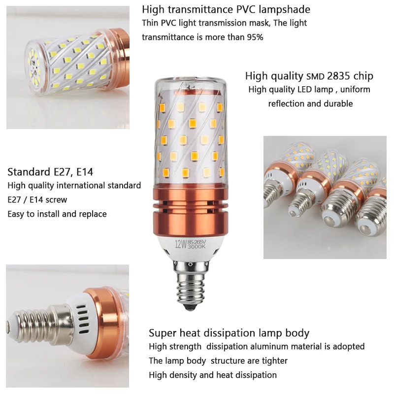 E27 E14 LED Bulb 12W 16W 18W High Brightness Lamp Light AC 220V Corn Bulbs Chandelier | Daraz.pk
