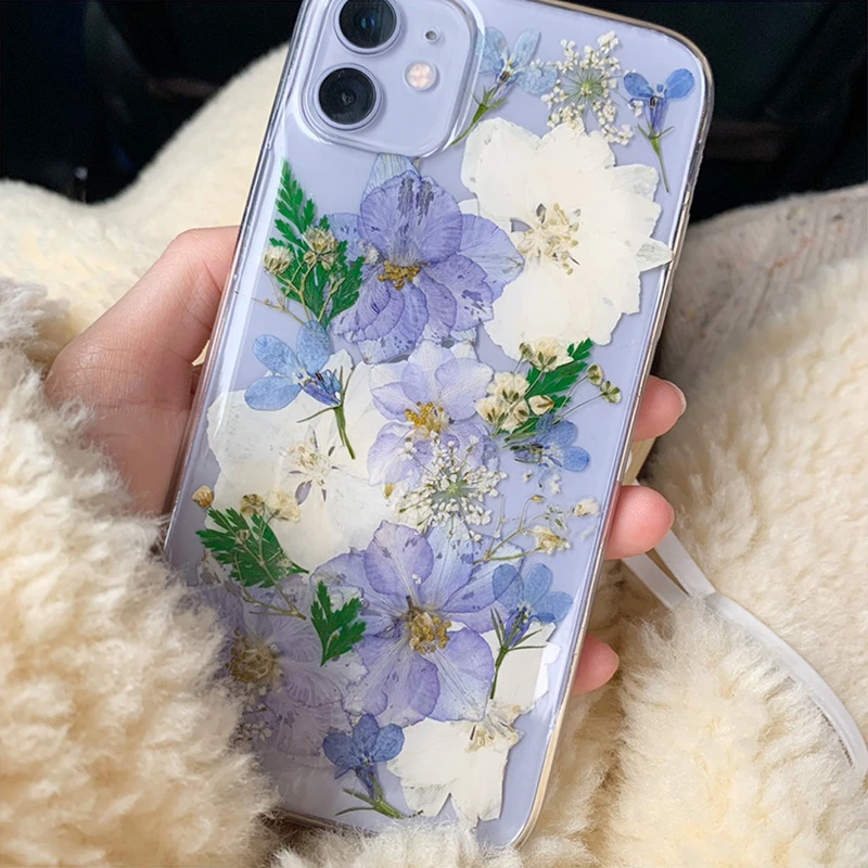Real Pressed Dried Flower Handmade Clear Phone Case For iPhone 14 13 11 ...