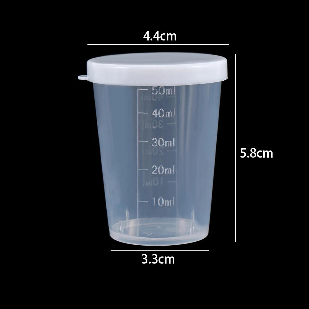 10Pcs 50ml Medicine Measuring Measure Cups With White Lids Cap Clear ...