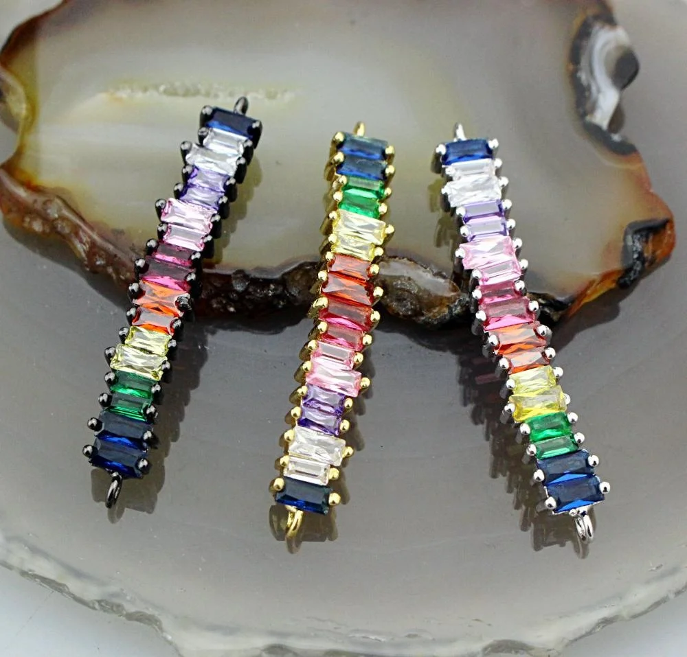 40mm 10pcs/lot Rainbow Cz Connector ,multicolor Cz Charm, Diy Necklace ...