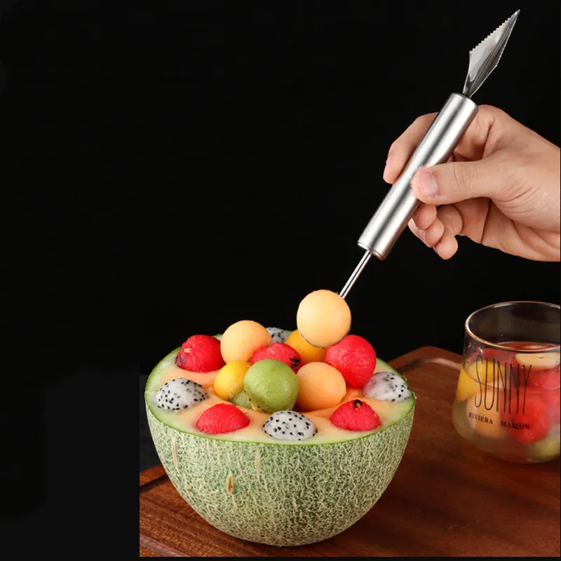Stainless Steel 2 In 1 Ice Cream Ball Spoon Diy Assortment Fruit Baller ...