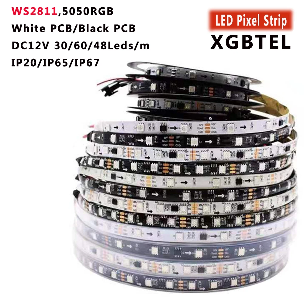 Ws2811pixel rgb conduziu a luz de tira 5050 smd endereçável 30 48 ...