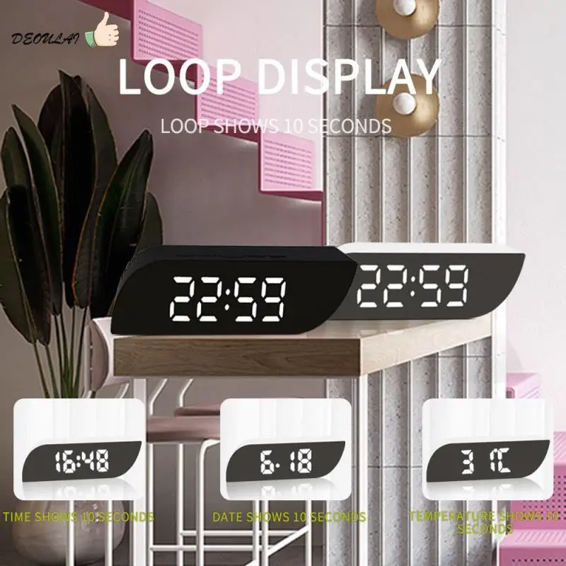 3d зеркало Повтор светодиодный Будильник Часы Настольные Цифровые деревянные электронные