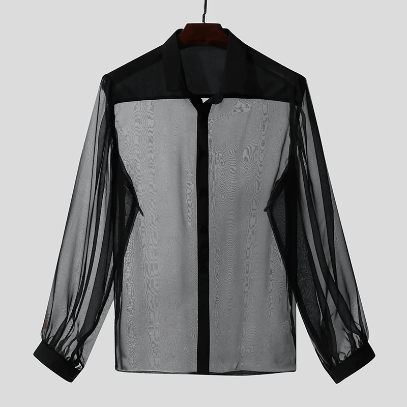 INCERUN Man Sexy Black Transparent Shirts Men Mesh Shirts Fashion Long ...