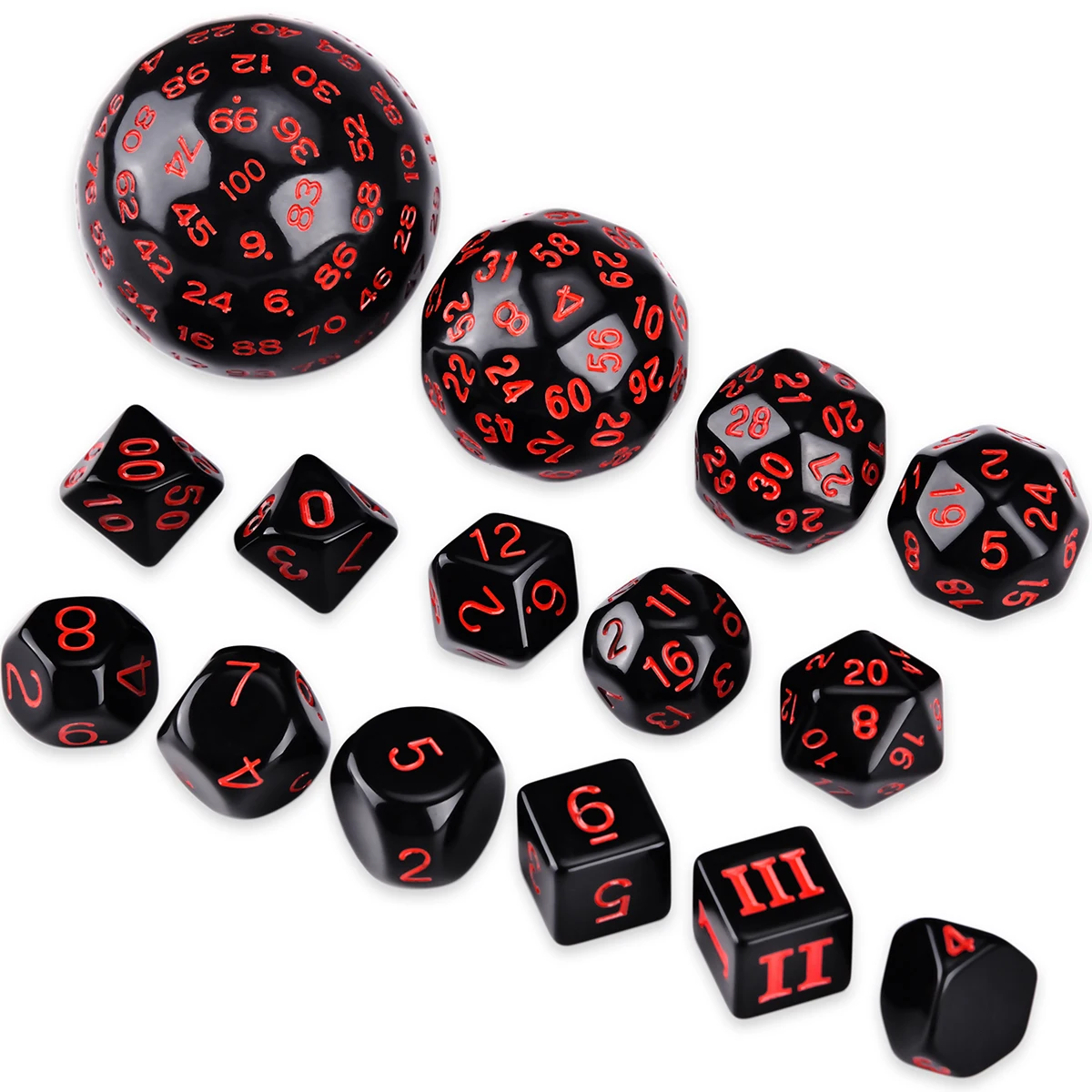 15 Piece Opaque Black Polyhedral Dice Set for DND DCC RPG D3 D4 D5 D6 ...