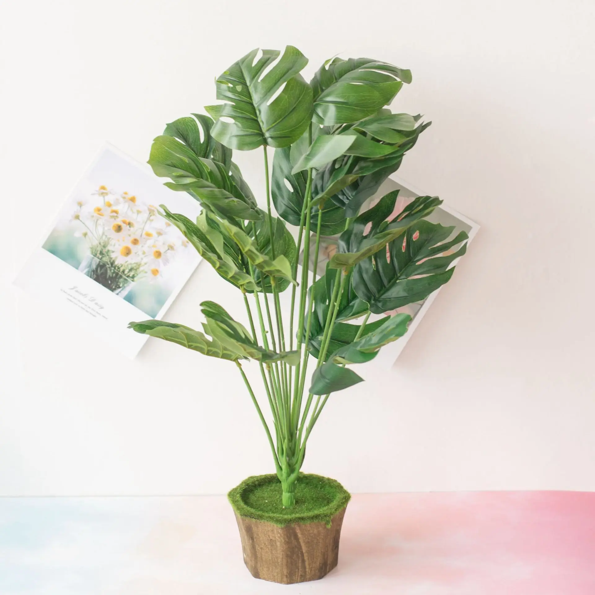 18Heads 54cm Artificial Plants Green Monstera Leaves Home Garden Office ...