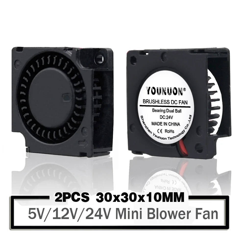 2 Pieces Younuon Dual Ball Bearing 30x30x10mm Blower Fan Dc 5v/12v/24v ...