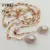 50" Cultured Pink Keshi Pearl Mixed Color Rectangle Cz Pave Long Chain ...