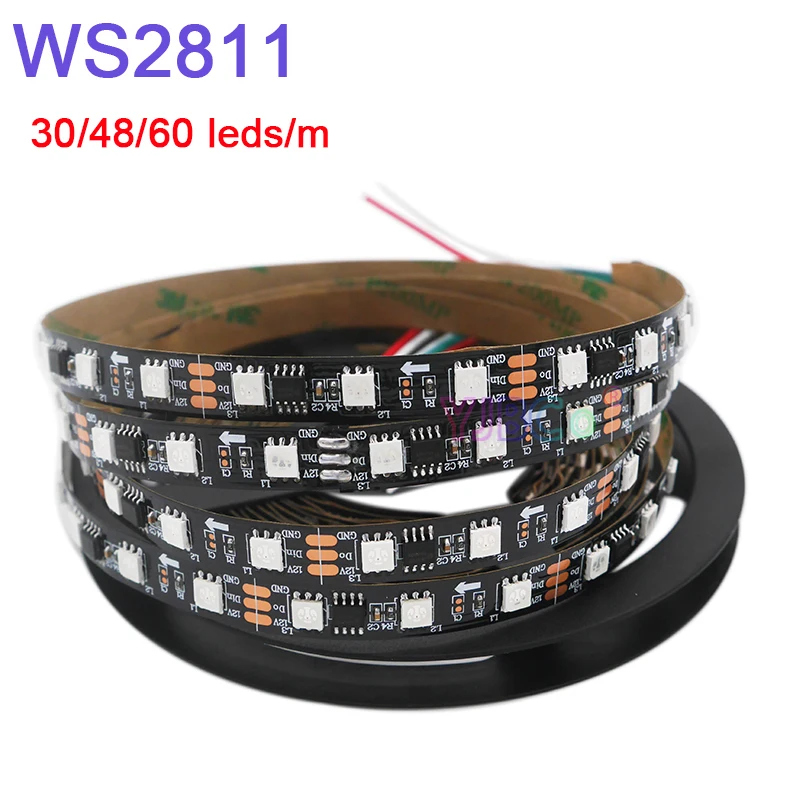 Fita de luz de led ws2811 12v 5m, fita de lâmpada led rgb, endereçáveis ...