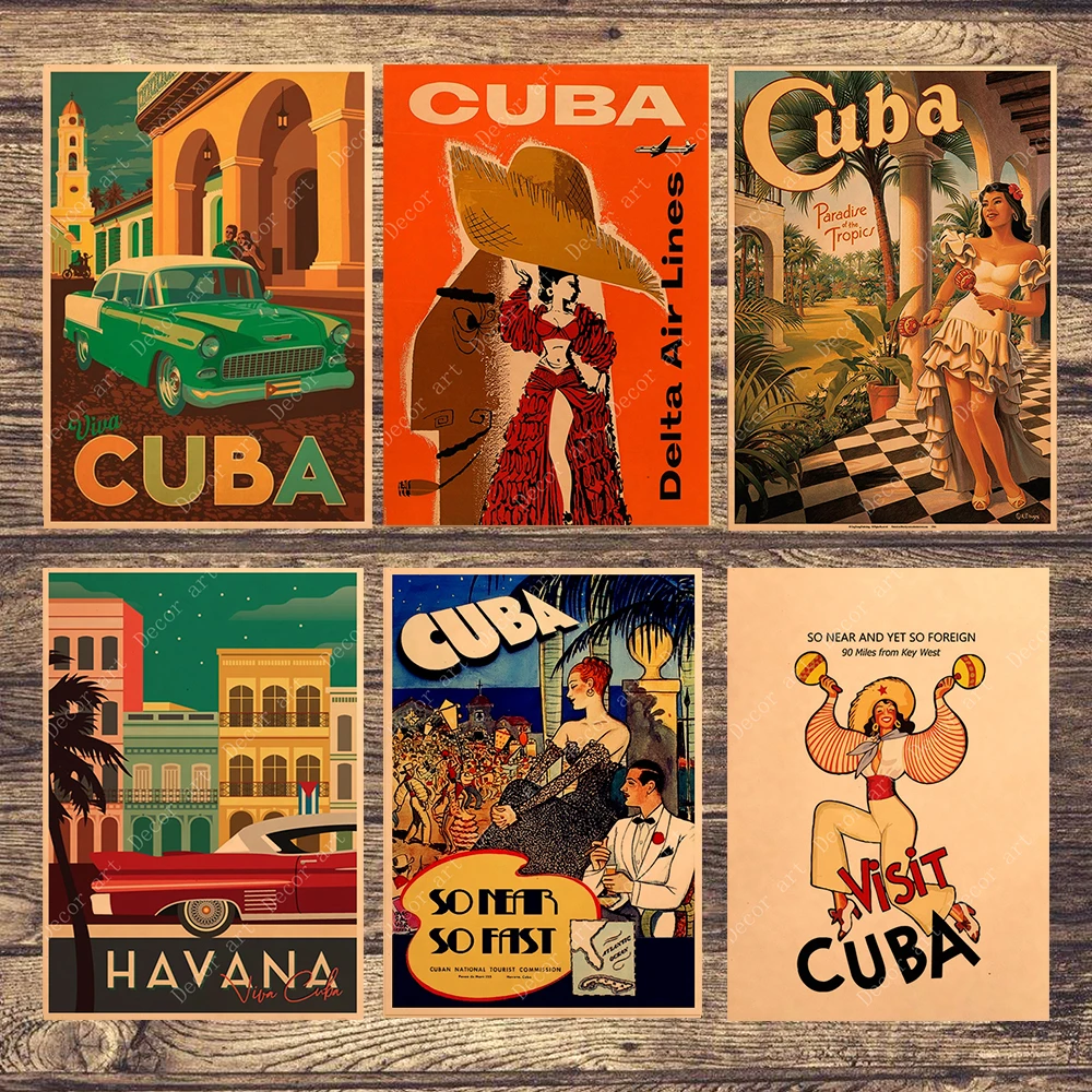 Cuba Havana Travel Poster Canvas Painting Vintage Wall Pictures Kraft ...