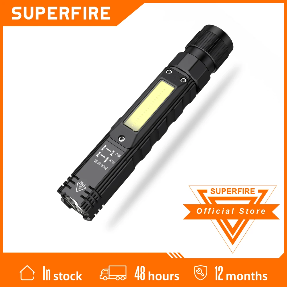 Supfire G19 Led+cob Flashlight Super Bright 5 Modes 90 Degree Twist Usb ...