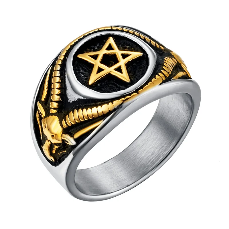 Men-Stainless-Steel-Pentagram-Rings-Satan-Baphomet-Goat-Devil-Demon ...