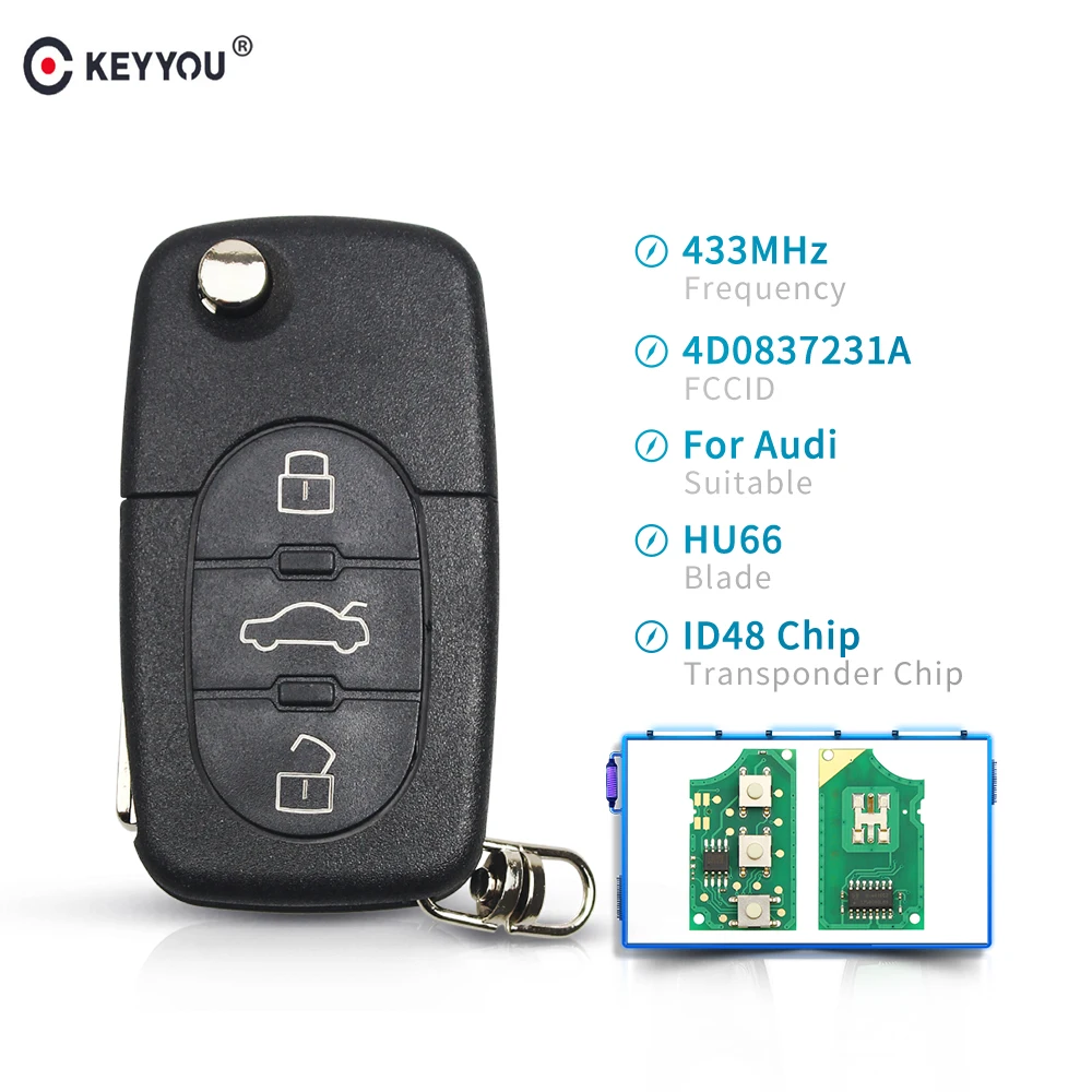 KEYYOU 433MHZ Car Remote Key for AUDI A3 A4 A6 A8 RS4 TT Allroad Quttro ...