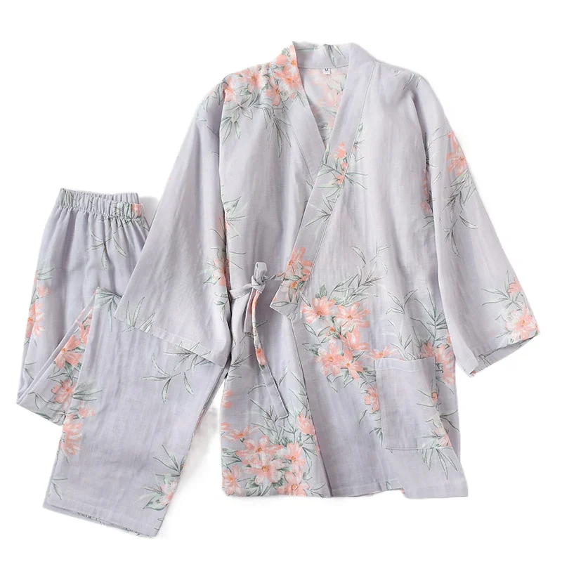 100% Cotton Women Sleepwear Home Clothes Ladies Half Sleeve Kimono Robe ...