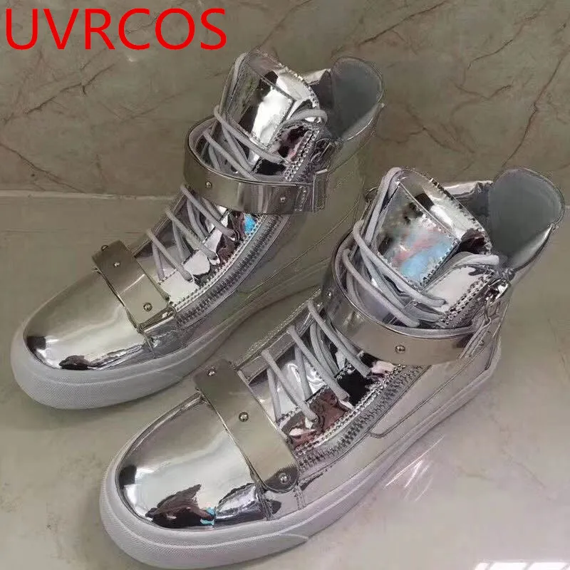 High-Top-Silver-Patent-Leather-Fashion-Comfortable-Casual-Man-Shoes ...