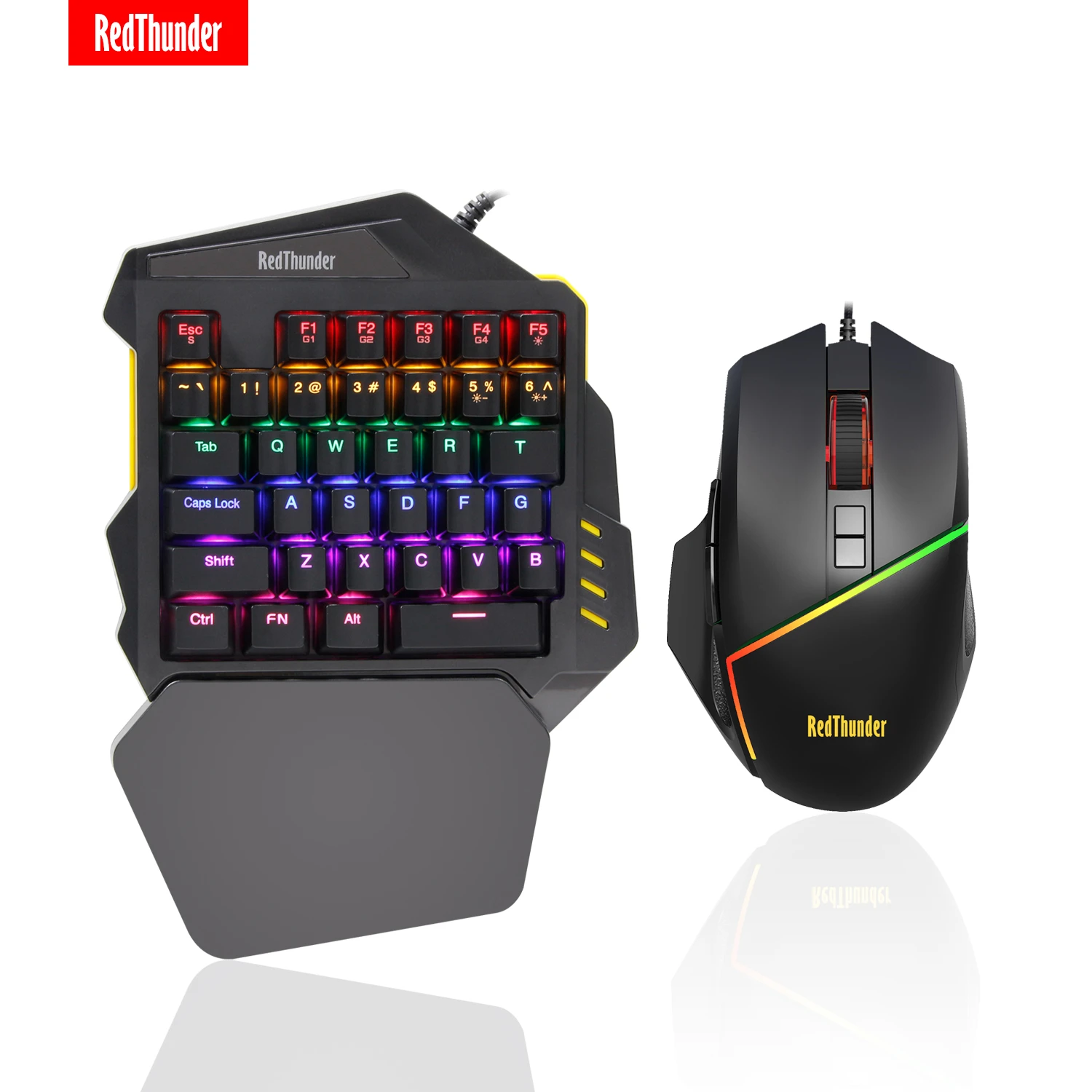 RedThunder One Handed Mechanical Gaming Keyboard and Mouse,Rainbow RGB ...