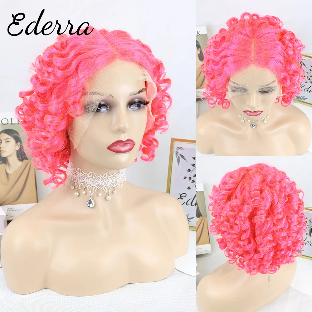 Peluca de cabello Rosa ondulado con flequillo para mujer blanca, peluca ...