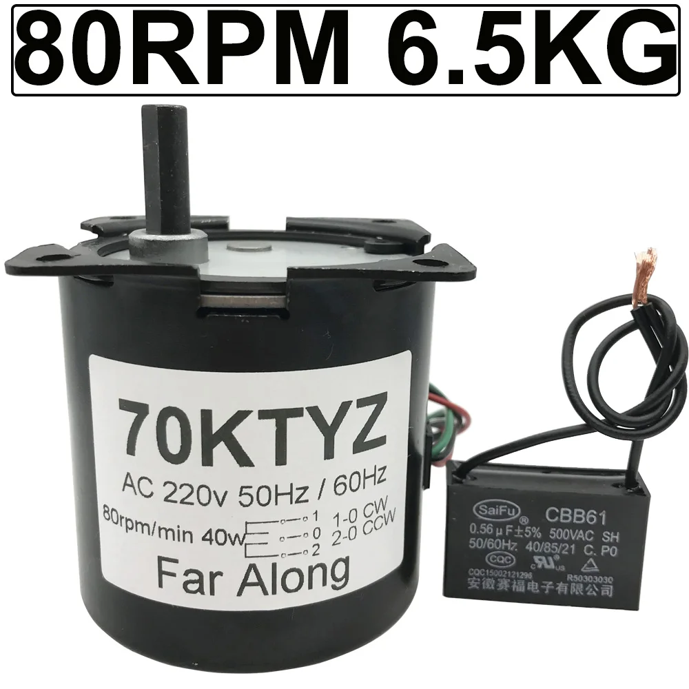 Alto Torque 40W AC 220V 60KTYZ Ímã Permanente Motor Síncrono 220V 70 CW/CCW 80 Metal Voltada ...