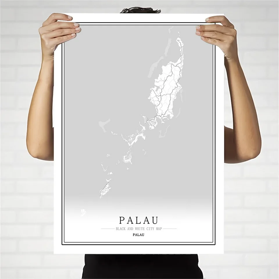 Palau Island Black and White Creative abstract City Map Poster Wall Art ...