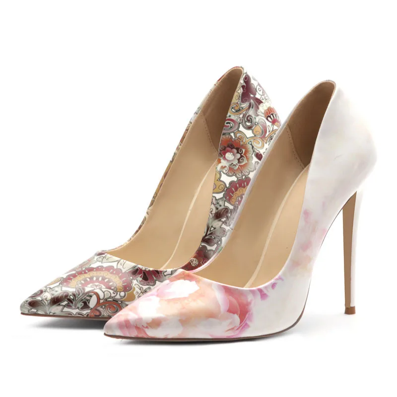 New Women Design Sexy Shallow Pumps Printing Flower Stiletto High Heels ...