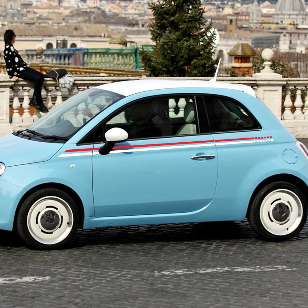 2Pcs For Fiat 500 Car Long Side Stripes Stickers Vinyl Film Auto DIY ...