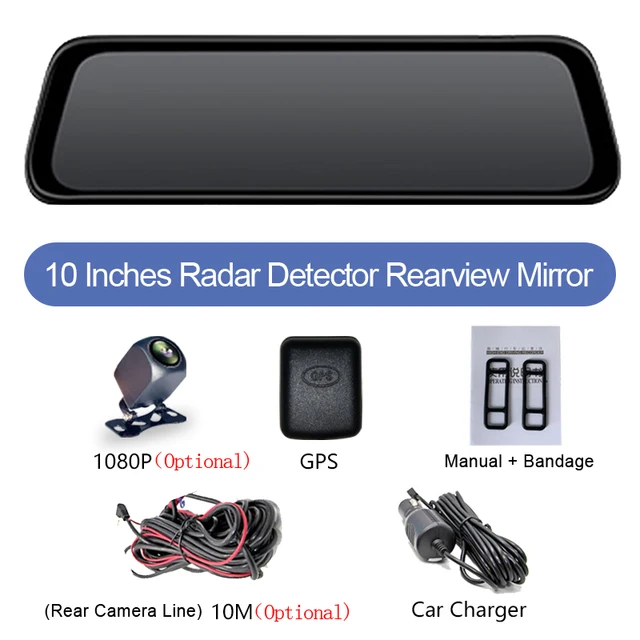 ADDKEY 10" Radar Detector RearView Mirror Car Dvr Camera Dual len 1080P ...