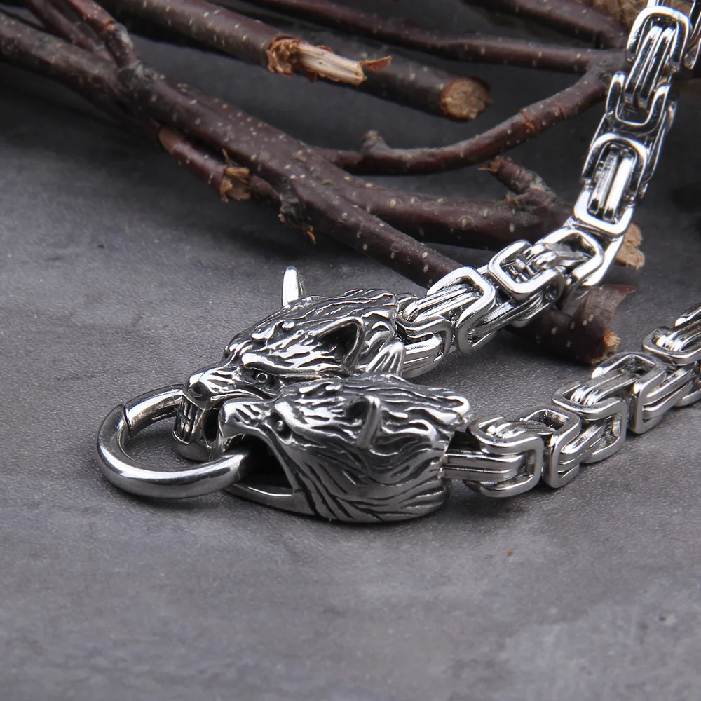 Stainless-Steel-Viking-Wolf-Head-Square-link-Chain-with-Round-Clasp ...