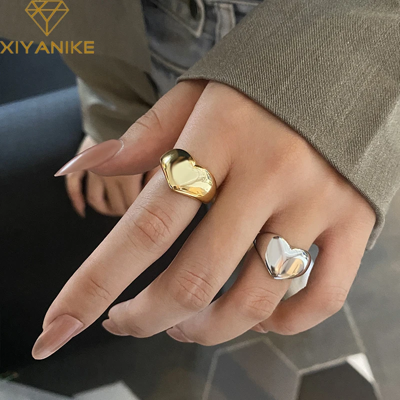 XIYANIKE-Silver-Color-Trend-Creative-New-Love-Heart-Shaped-Gold-Ring ...