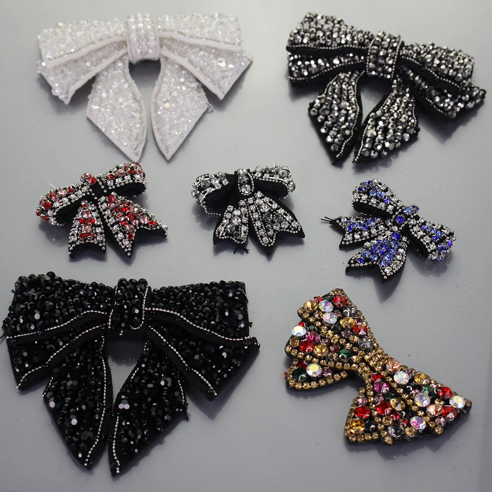 3D Handmade beaded Patches bow tie Sew on crystal patch for clothing ...