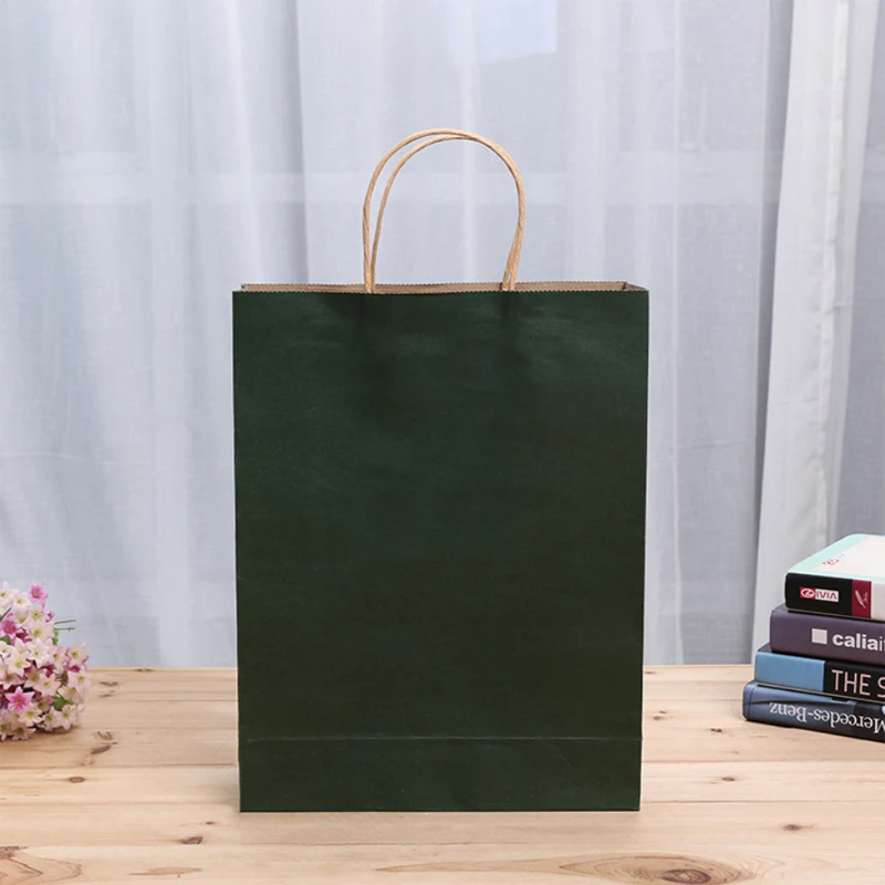 10PCS Multifunction dark green color paper bag with handles 21X15X8CM ...