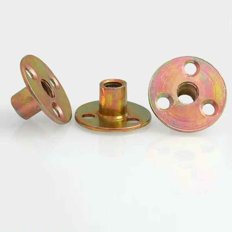 1-2-5pcs-Iron-Plate-Nut-M8-M10-Round-Flat-Base-T-Nuts-Three-hole ...