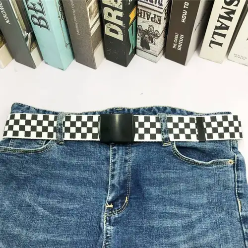 Buy 2022 Fashion Punk Checkered Belt Waistband Long Black and White ...
